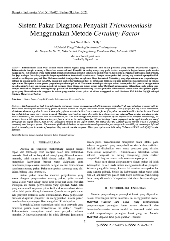 (PDF) Sistem Pakar Diagnosa Penyakit Trichomoniasis Menggunakan Metode ...