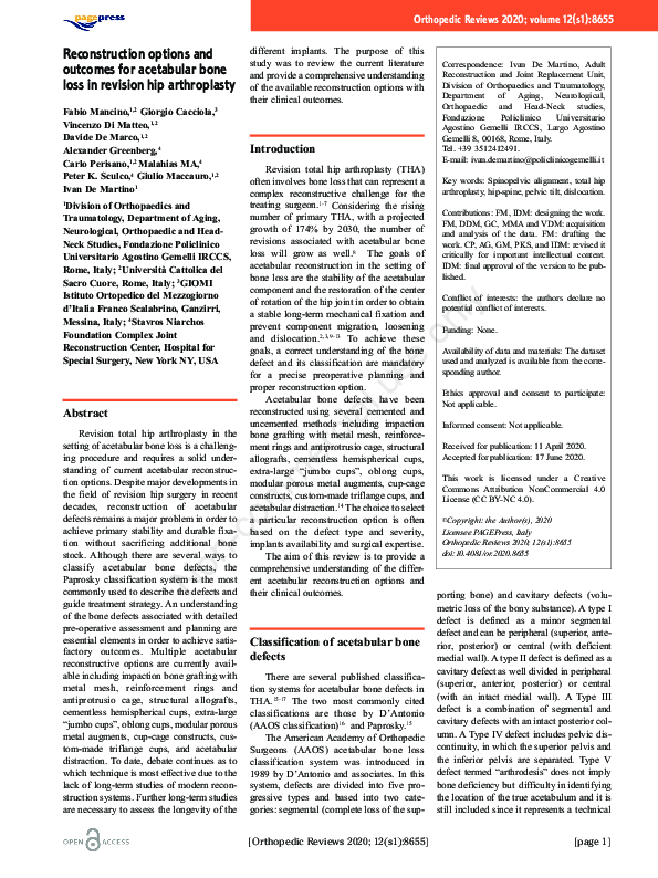 (PDF) Reconstruction options and outcomes for acetabular bone loss in ...
