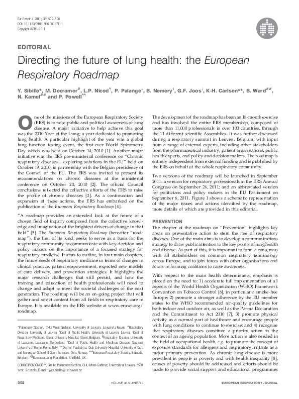 (PDF) Directing the future of lung health: the European Respiratory Roadmap