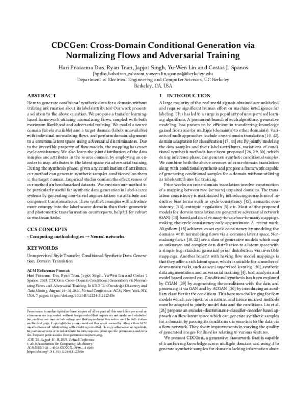 Pdf Cdcgen Cross Domain Conditional Generation Via Normalizing Flows
