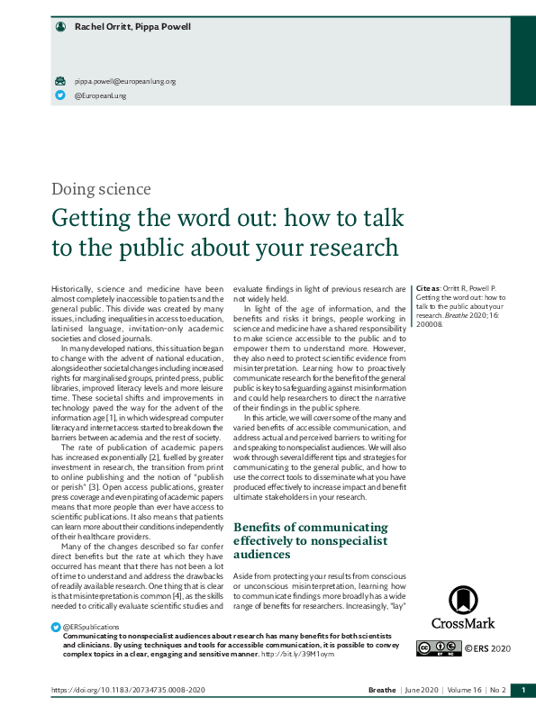 (PDF) Getting the word out: how to talk to the public about your research