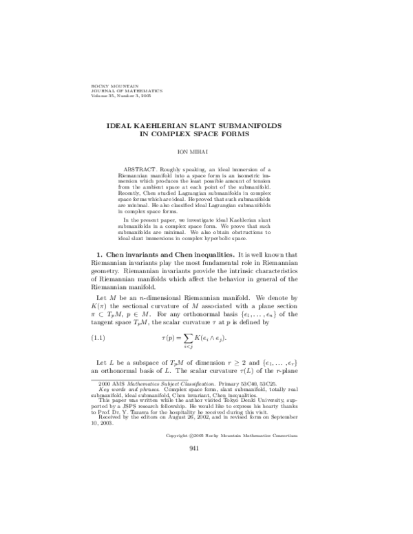 (PDF) Ideal Kaehlerian Slant Submanifolds in Complex Space Forms