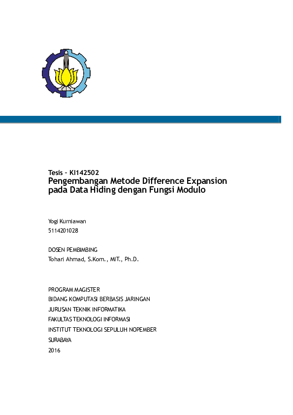 Pdf Pengembangan Metode Difference Expansion Pada Data Hiding Dengan Fungsi Modulo