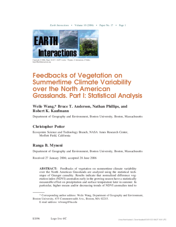 (PDF) Feedbacks of Vegetation on Summertime Climate Variability over ...