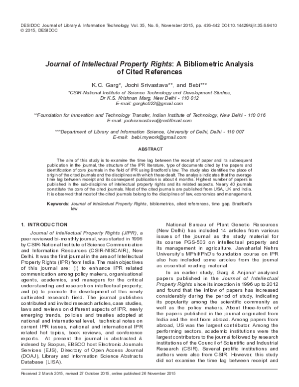 (PDF) Journal of Intellectual Property Rights: A bibliometric Analysis ...