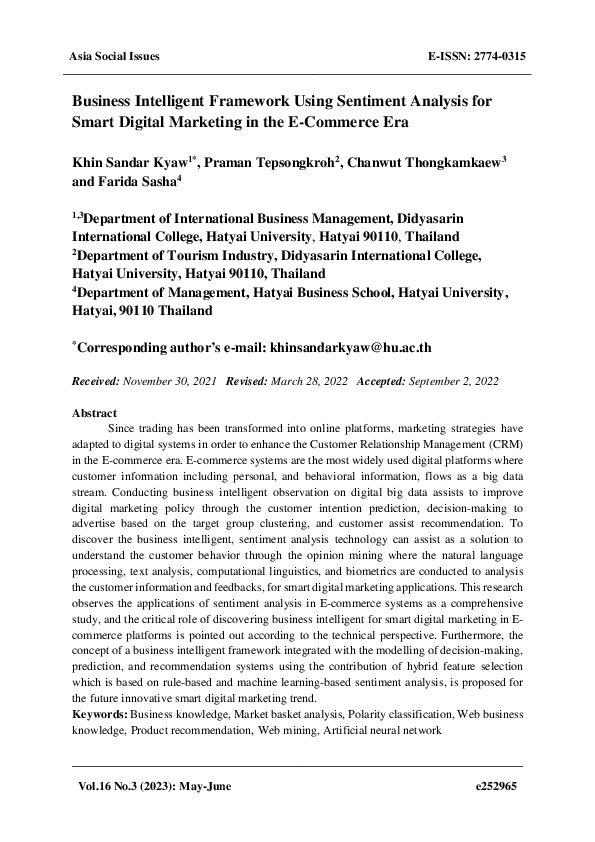 (PDF) Business Intelligent Framework Using Sentiment Analysis for Smart Digital Marketing in the ...