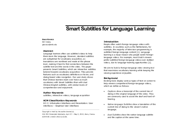 (PDF) Smart subtitles for language learning