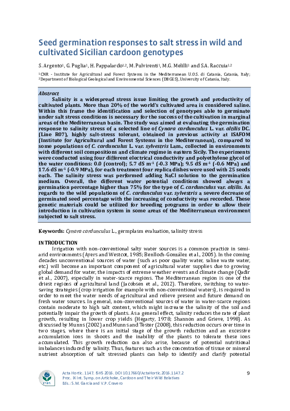 (PDF) Seed germination responses to salt stress in wild and cultivated ...