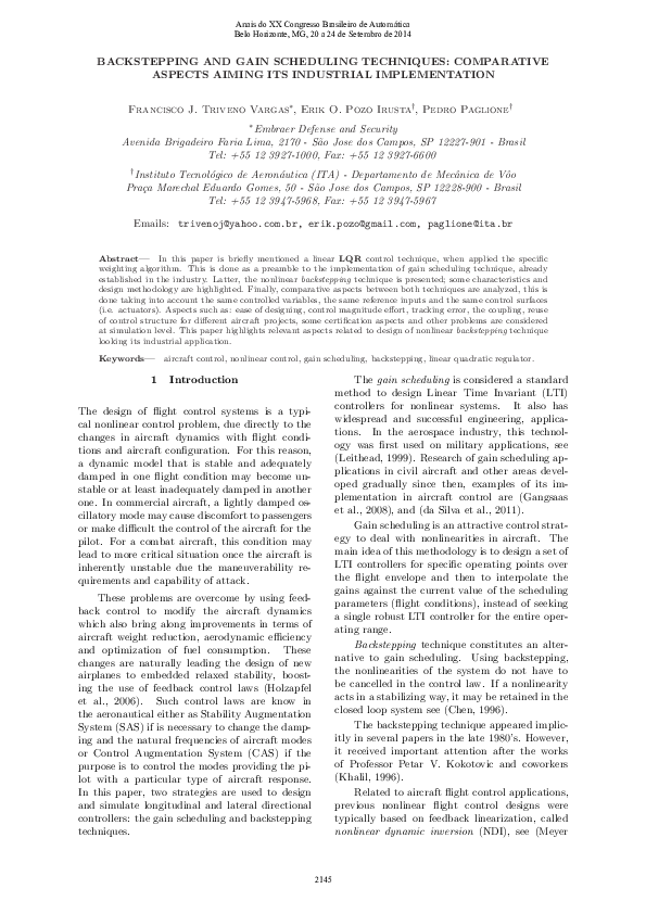 (PDF) Backstepping and Gain Scheduling Techniques : Comparative Aspects ...