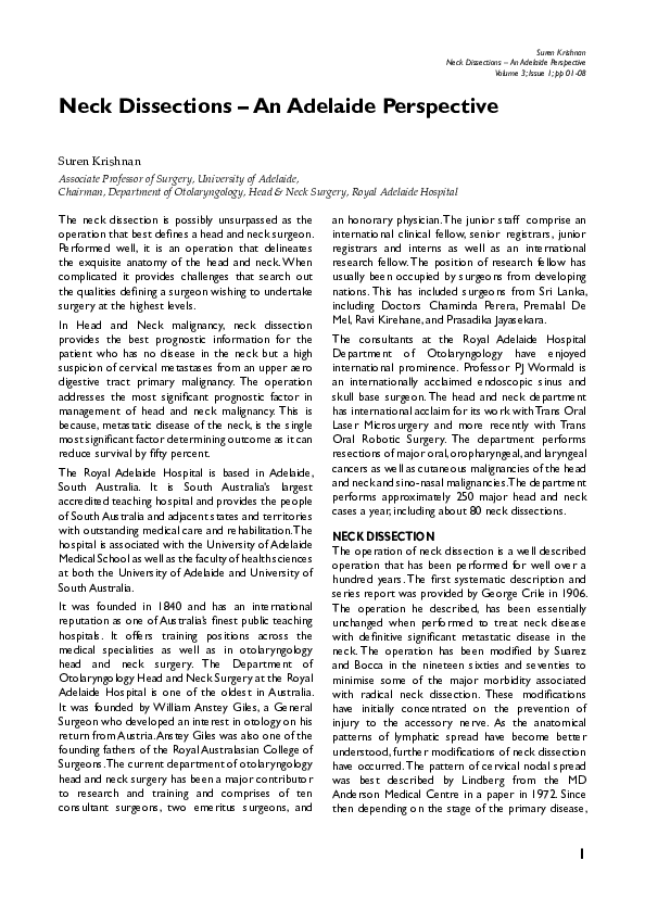 (PDF) Neck Dissections – An Adelaide Perspective