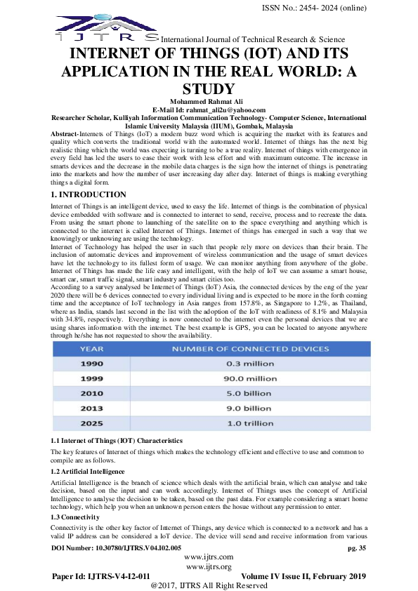 (PDF) Internet of Things (Iot) and Its Application in the Real World: A Study