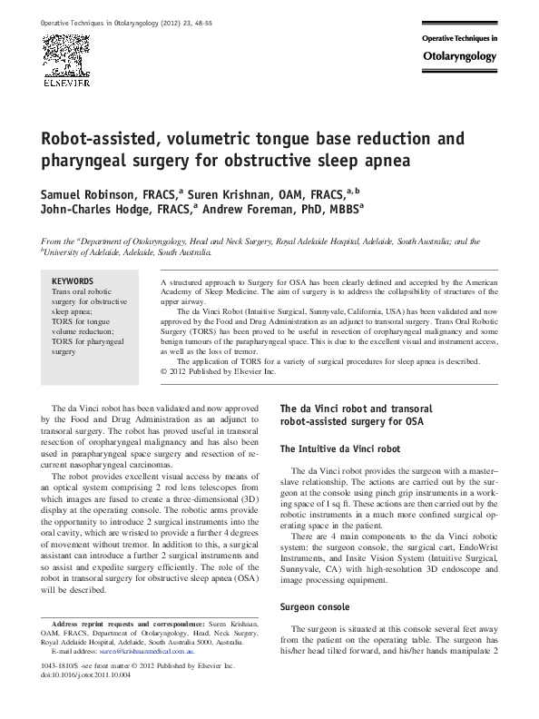 (PDF) Robot-assisted, volumetric tongue base reduction and pharyngeal ...