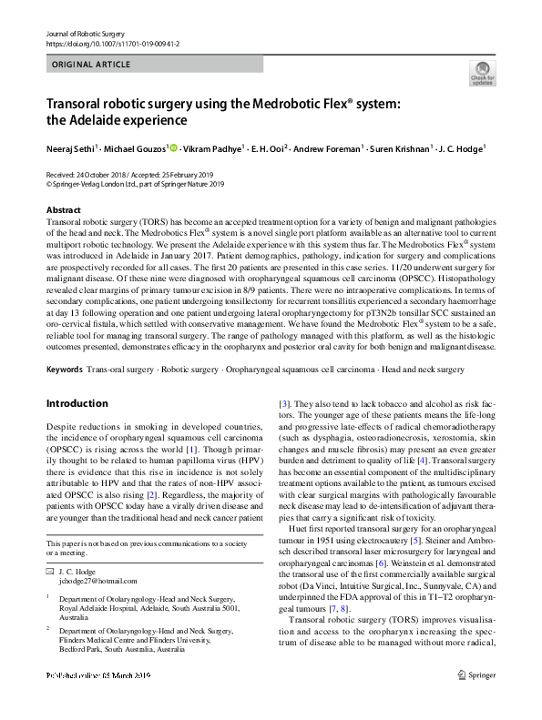 (PDF) Transoral robotic surgery using the Medrobotic Flex® system: the ...