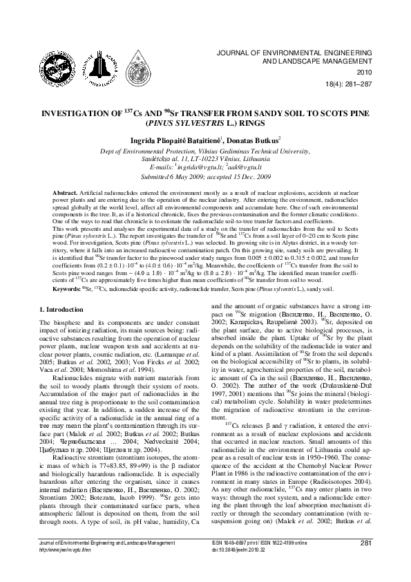 (PDF) Investigation of 137Cs and 90Sr transfer from sandy soil to Scots ...