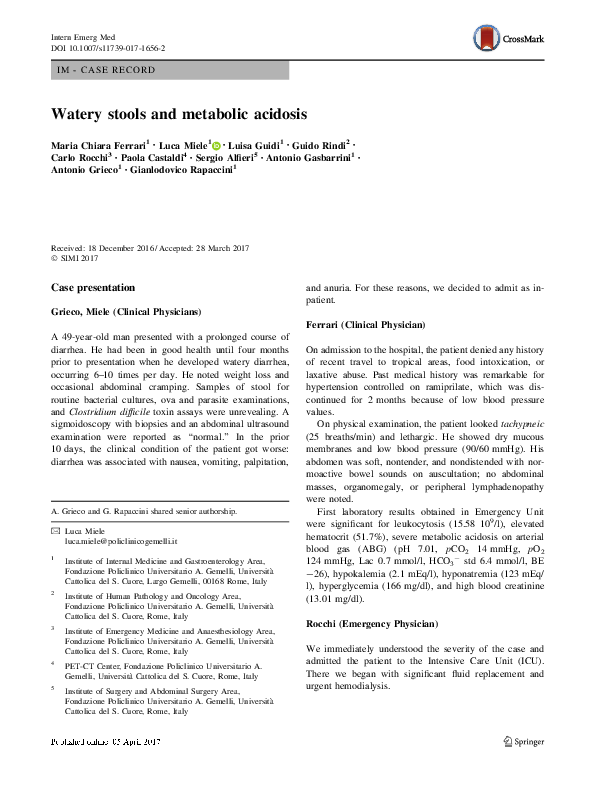 (PDF) Watery stools and metabolic acidosis