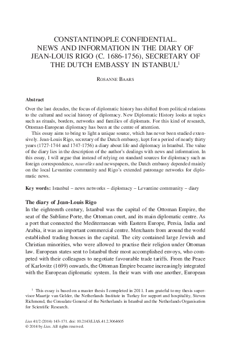 (PDF) Constantinople Confidential: News and Information in the Diary of ...