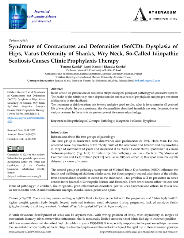 (PDF) Syndrome of Contractures and Deformities (SofCD): Dysplasia of ...