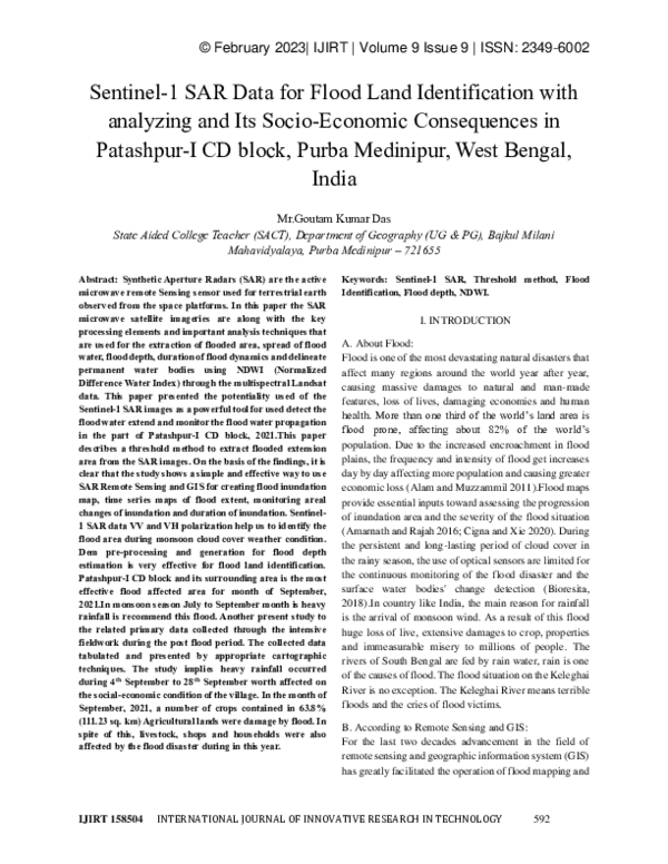 Pdf Sentinel 1 Sar Data For Flood Land Identification With Analyzing