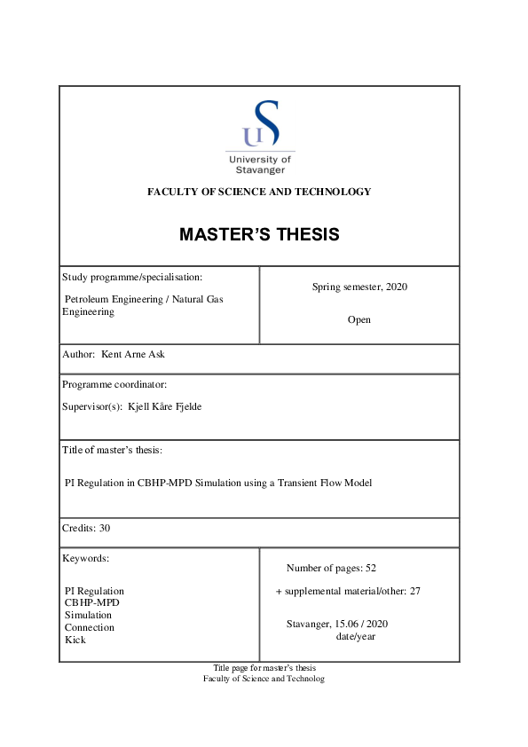 Pdf Pi Regulation In Cbhp Mpd Simulation Using A Transient Flow Model