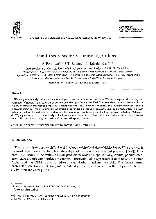 (PDF) Limit theorems for recursive algorithms | Ludger Rüschendorf - Academia.edu