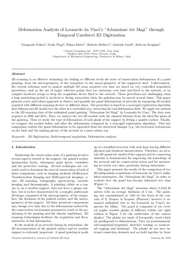 (PDF) Deformation analysis of Leonardo da Vinci's “Adorazione dei Magi” through temporal ...