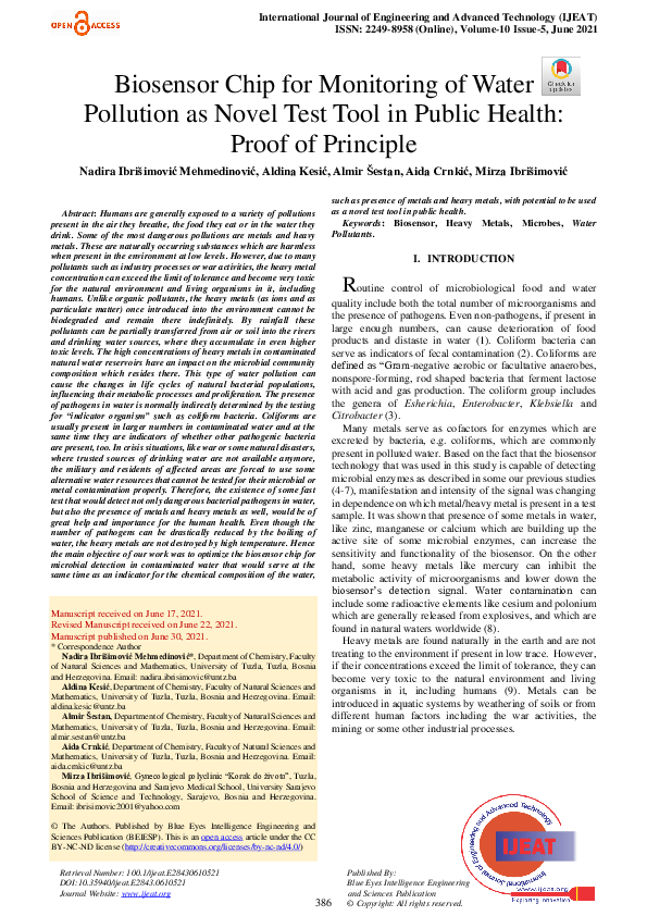 (PDF) Biosensor Chip for Monitoring of Water Pollution as Novel Test ...