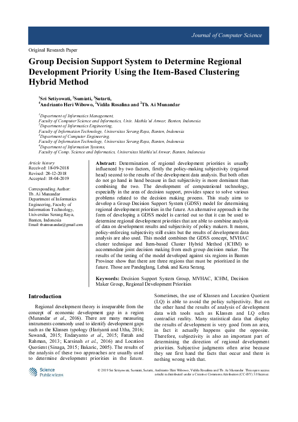 (PDF) Group Decision Support System to Determine Regional Development Priority Using the Item ...