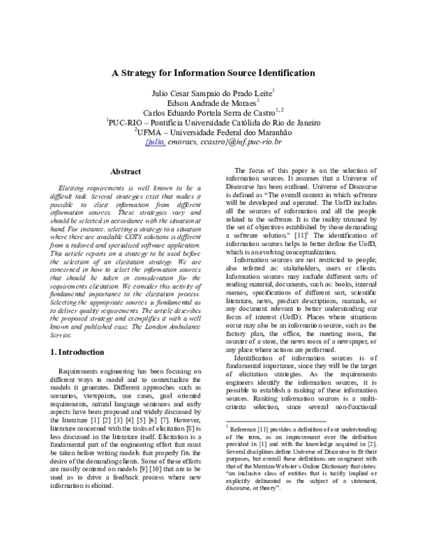 (PDF) A Strategy for Information Source Identification