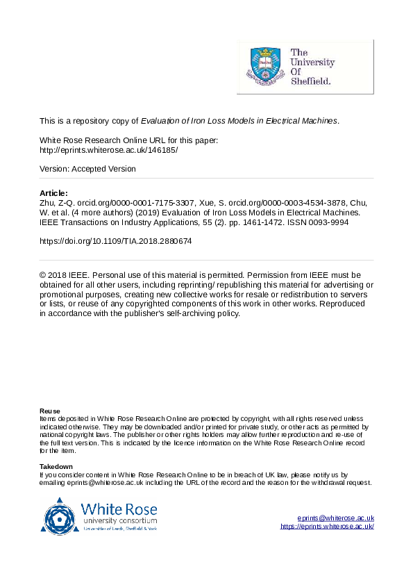 (PDF) Evaluation of Iron Loss Models in Electrical Machines