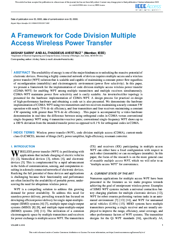 (PDF) CDMA Framework for Wireless Power Transfer
