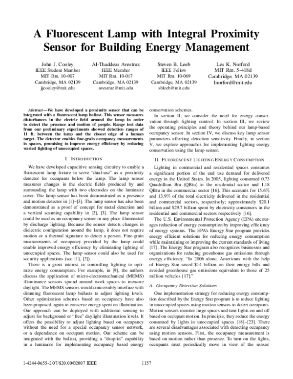 (PDF) A Fluorescent Lamp with Integral Proximity Sensor for Building ...