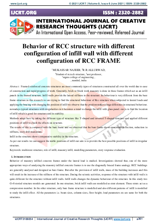 Pdf Behavior Of Rcc Structure With Different Configuration Of Infill Wall With Different