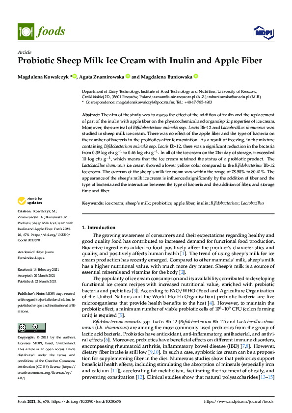(PDF) Probiotic Sheep Milk Ice Cream with Inulin and Apple Fiber