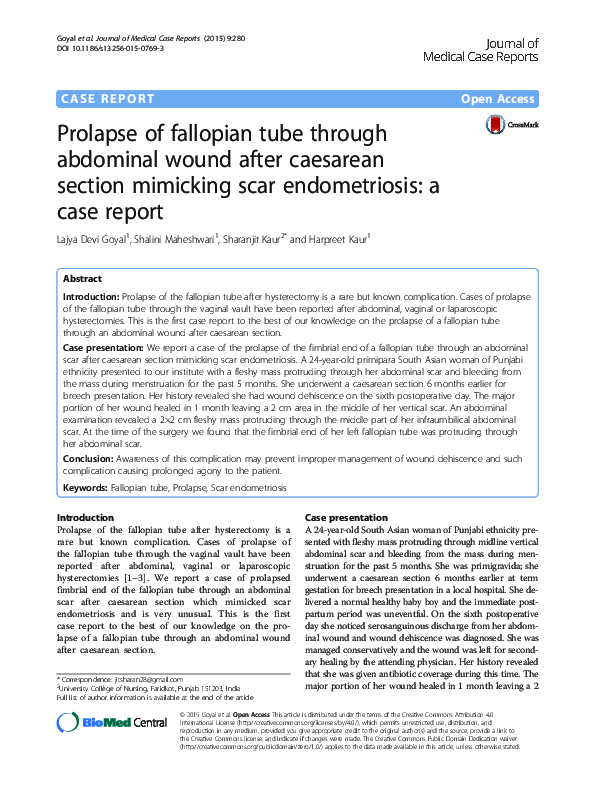 (PDF) Prolapse of fallopian tube through abdominal wound after ...