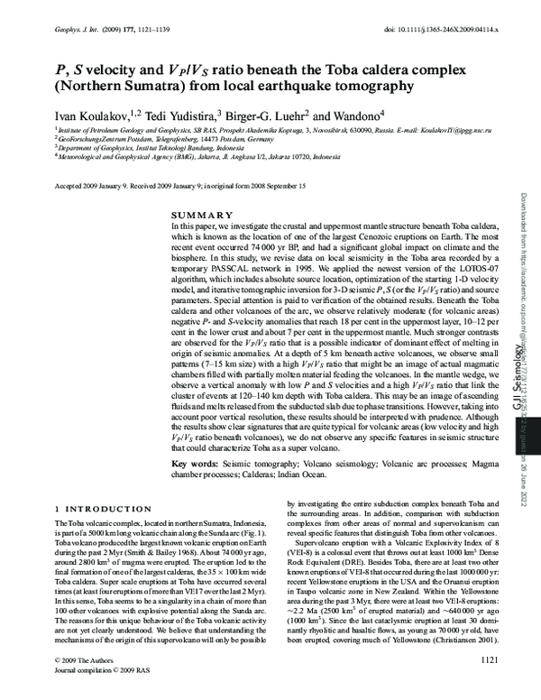 (PDF) P,Svelocity andVP/VSratio beneath the Toba caldera complex ...