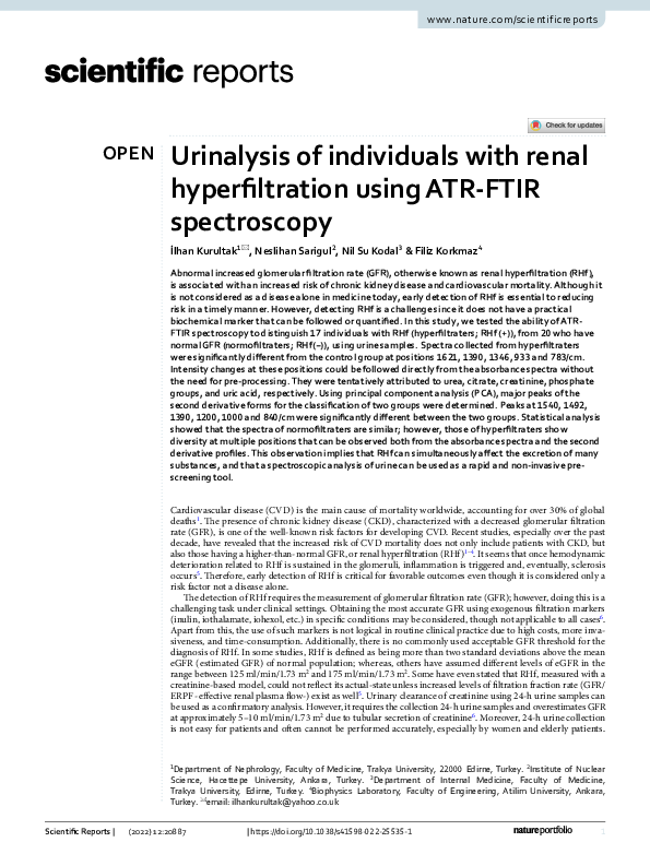 (PDF) Urinalysis of individuals with renal hyperfiltration using ATR ...