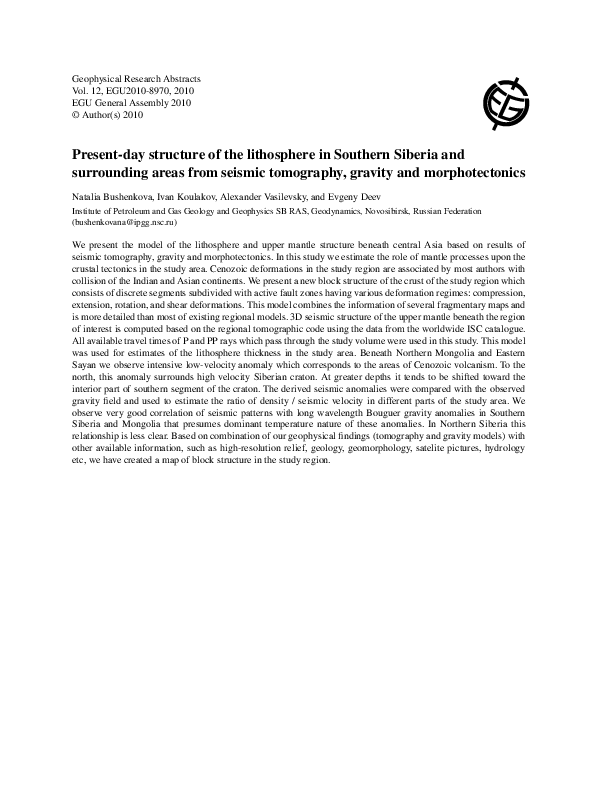 (PDF) Present-day structure of the lithosphere in Southern Siberia and ...