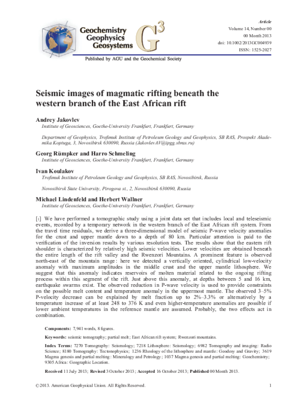 (PDF) Seismic images of magmatic rifting beneath the western branch of ...