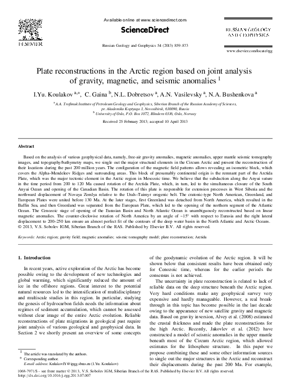 (PDF) Plate reconstructions in the Arctic region based on joint ...