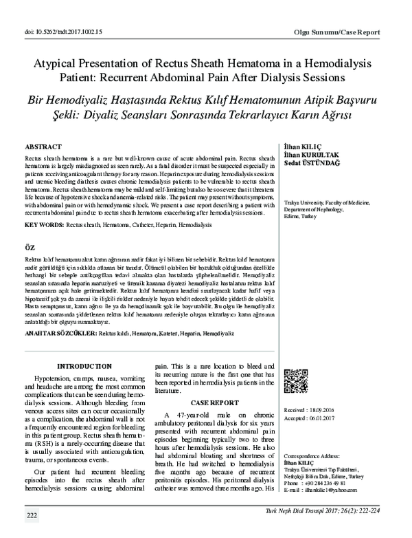 (PDF) Atypical Presentation of Rectus Sheath Hematoma in a Hemodialysis ...
