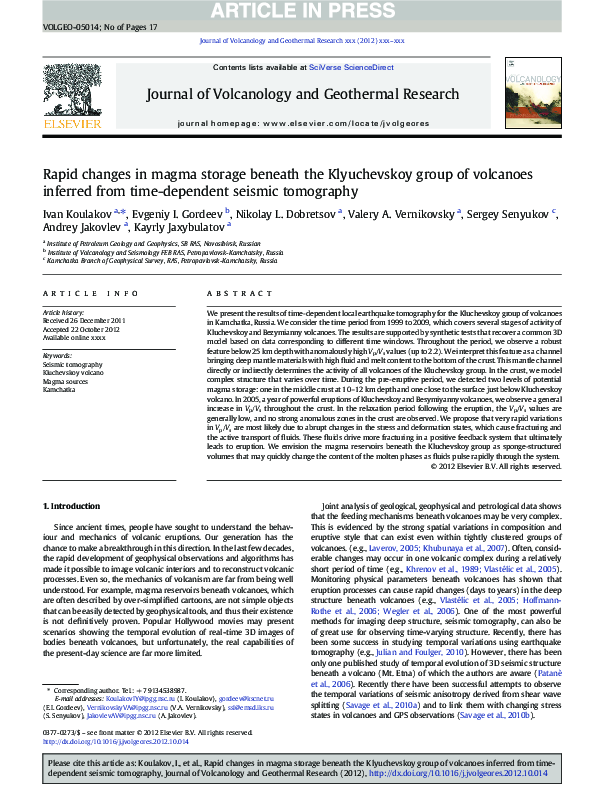 (PDF) Rapid changes in magma storage beneath the Klyuchevskoy group of ...