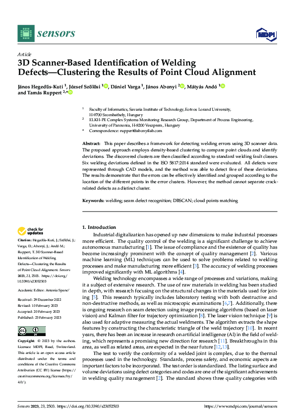 (PDF) 3D Scanner-Based Identification of Welding Defects-Clustering the Results of Point Cloud ...