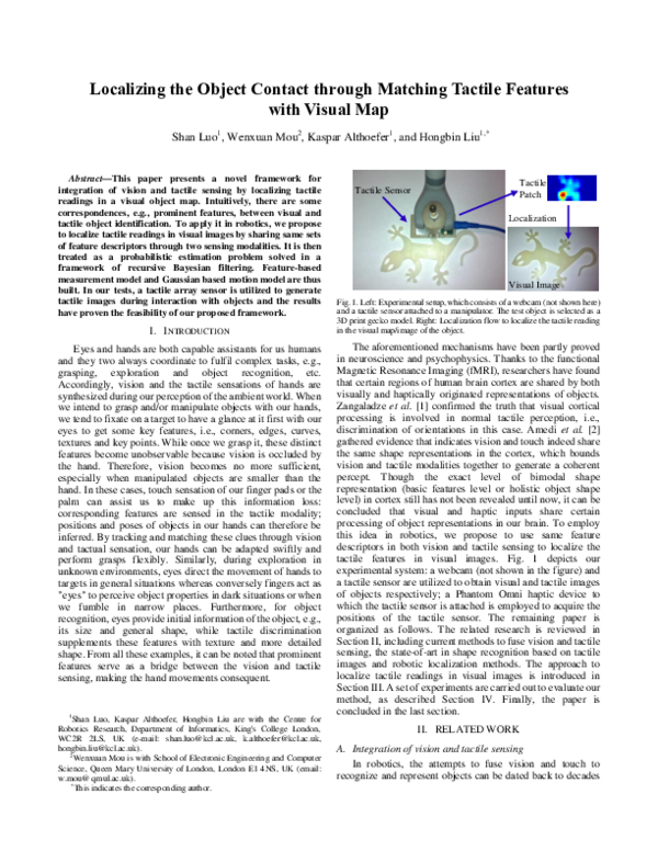 (PDF) Localizing the object contact through matching tactile features with visual map | Kaspar ...