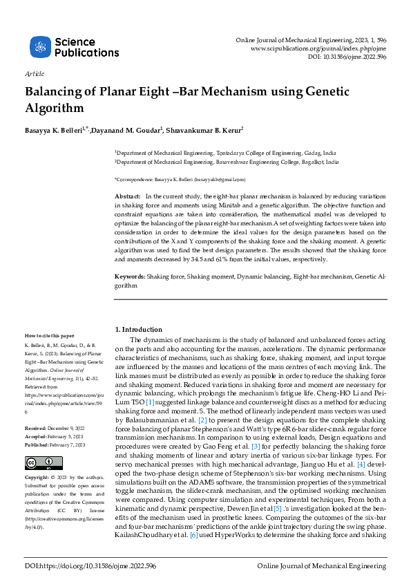 (PDF) Balancing of Planar Eight –Bar Mechanism using Genetic Algorithm