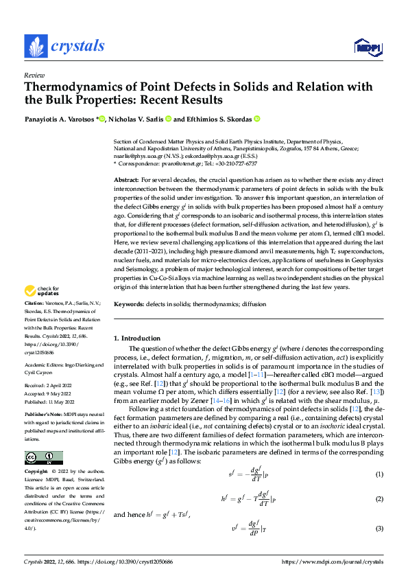 Pdf Thermodynamics Of Point Defects In Solids And Relation With The Bulk Properties Recent