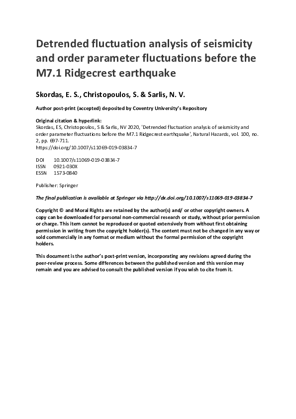 (PDF) Detrended fluctuation analysis of seismicity and order parameter ...