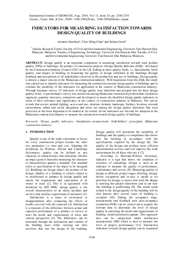 (PDF) Indicators for Measuring Satisfaction Towards Design Quality of ...