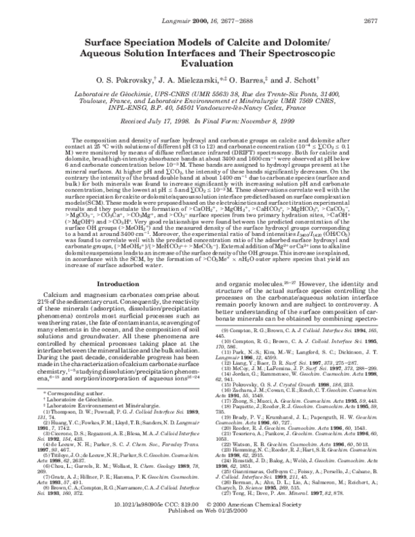 (PDF) Surface Speciation Models of Calcite and Dolomite/Aqueous ...