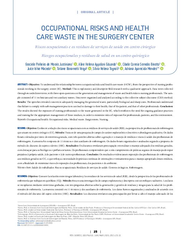 (PDF) Occupational Risks and Health Care Waste in the Surgery Center