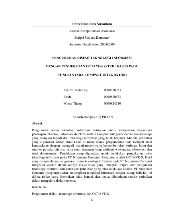 (PDF) Pengukuran Risiko Teknologi Informasi Dengan Pendekatan Octave-S ...